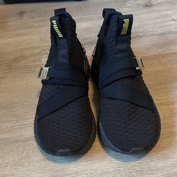 Puma | Shoes | Puma Black Hightop Sneakers With Gold Accents | Poshmark